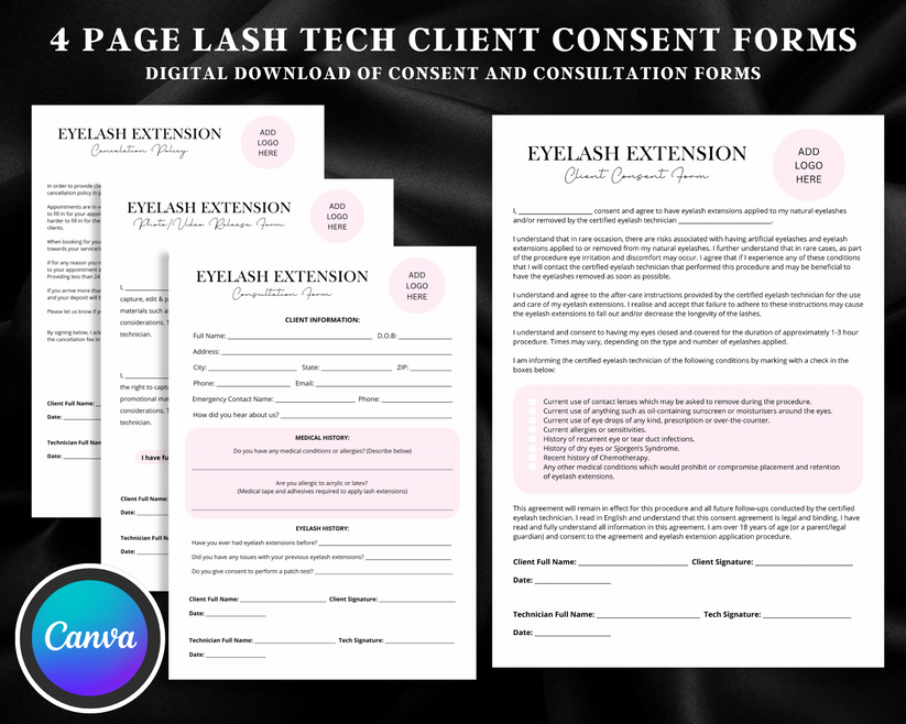 Lash Tech Client Consent Forms (4 PGS) - Canva Template – Lashed By Shez